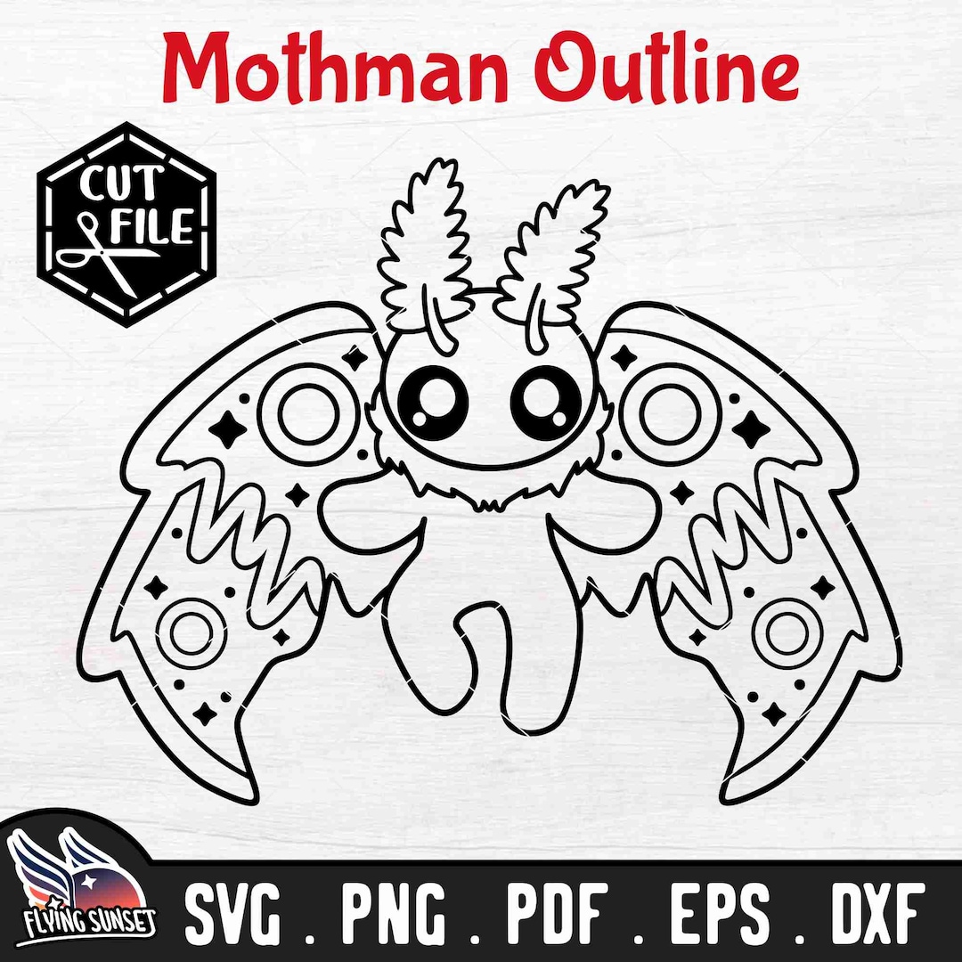 Cute Mothman Outline SVG, Mothman Clipart Cut File, Cute Cryptid PNG ...