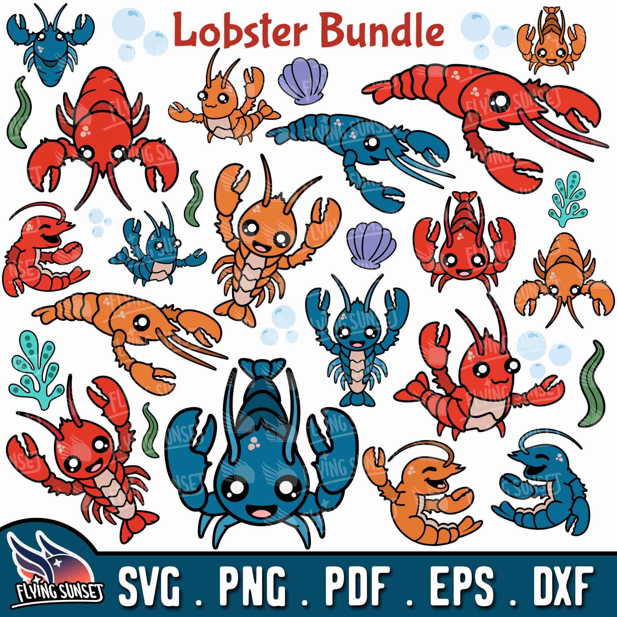 Cute Lobster SVG, Lobster Clipart Bundle, Happy Lobster Illustration ...