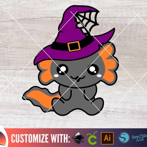 Funny Halloween Axolotl SVG, Cute Axolotl Cut File, Witch Hat Clipart ...