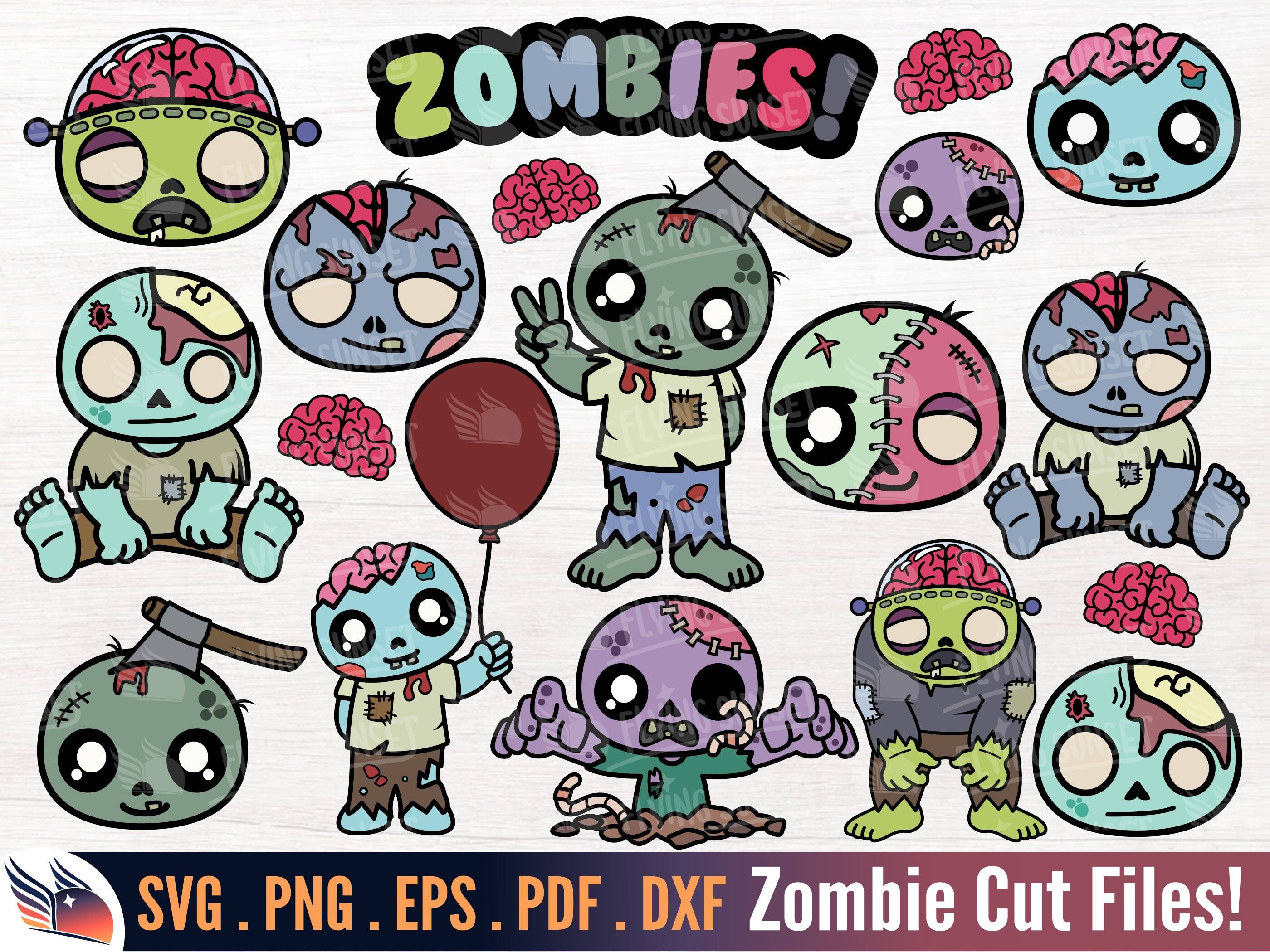 Zombie SVG Bundle, Kawaii Zombie Clipart PNG, Spooky Design Sticker ...