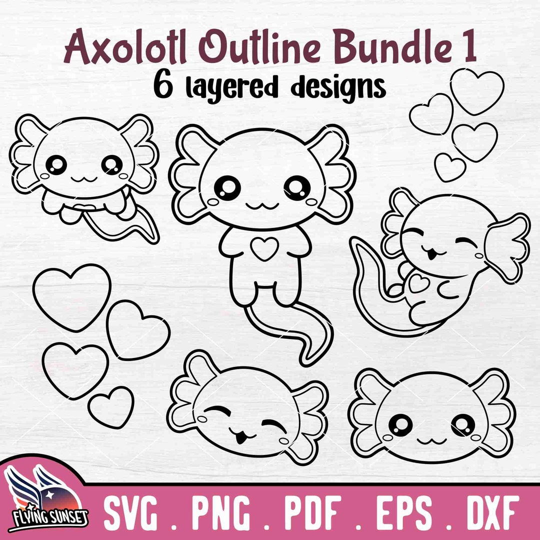 Axolotl Outline SVG Lindo Axolotl PNG Página para colorear - Etsy México