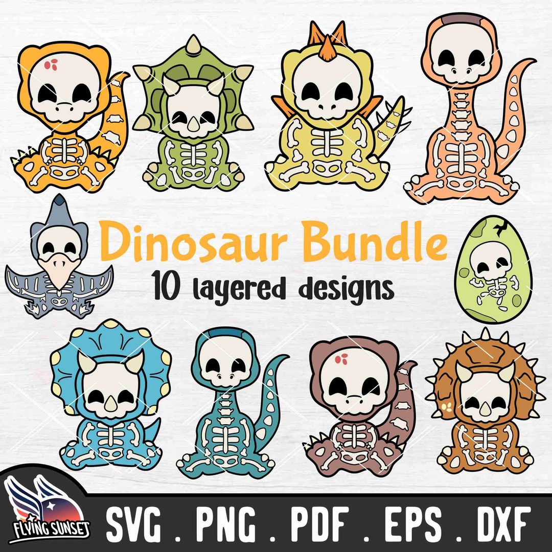 Dinosaur Skeleton SVG Bundle, T-rex X-ray Triceratops Stegosaurus ...