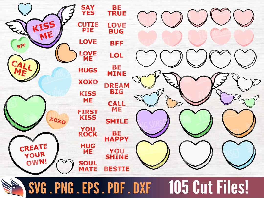 Candy Hearts SVG Bundle Conversation Heart Clipart Cricut - Etsy