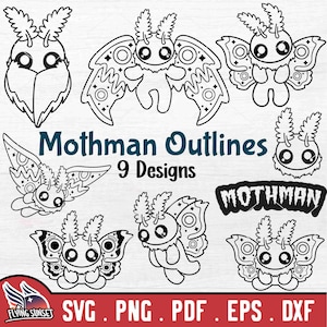 Mothman Outline Clipart, Cute Mothman SVG, Mothman Cryptid Cute File ...