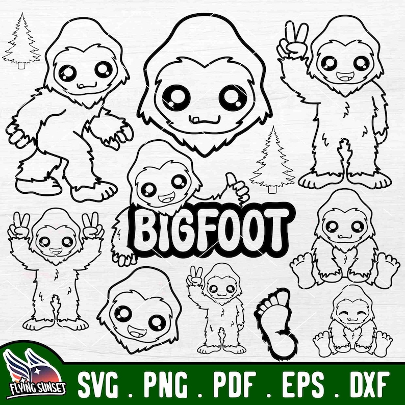 Bigfoot Outline SVG Bundle, Baby Bigfoot Coloring Page Download, Kawaii ...