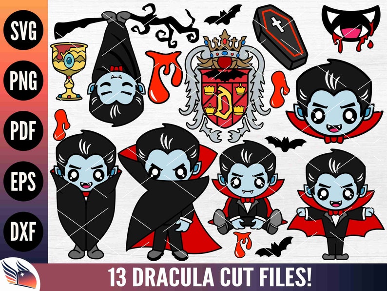 Cute Dracula SVG Clipart, Halloween Vampire Cut File, Kawaii Blood Drip ...