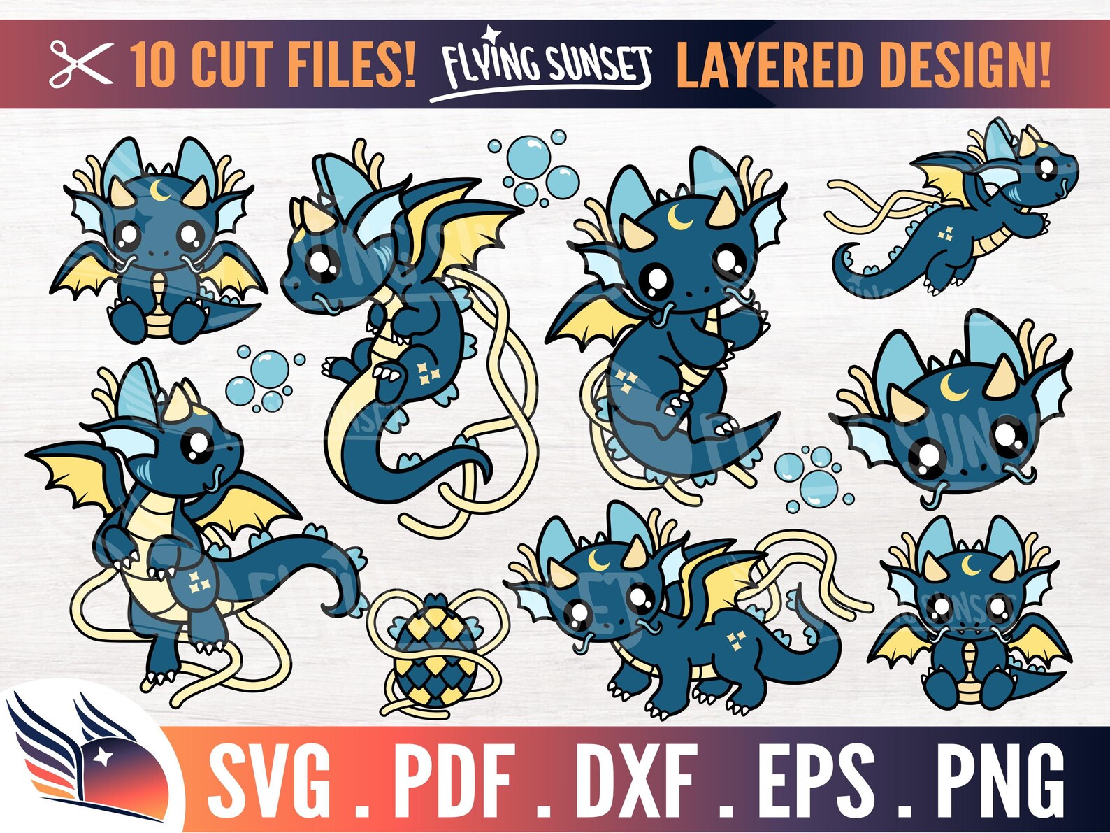 Water Dragon SVG, Baby Dragon Clipart PNG, Kawaii Dragon Bundle ...