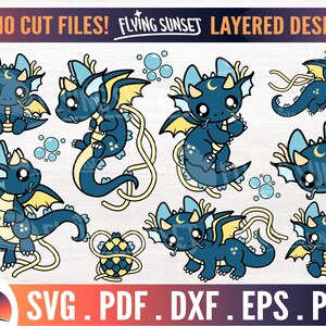 Water Dragon SVG, Baby Dragon Clipart PNG, Kawaii Dragon Bundle ...