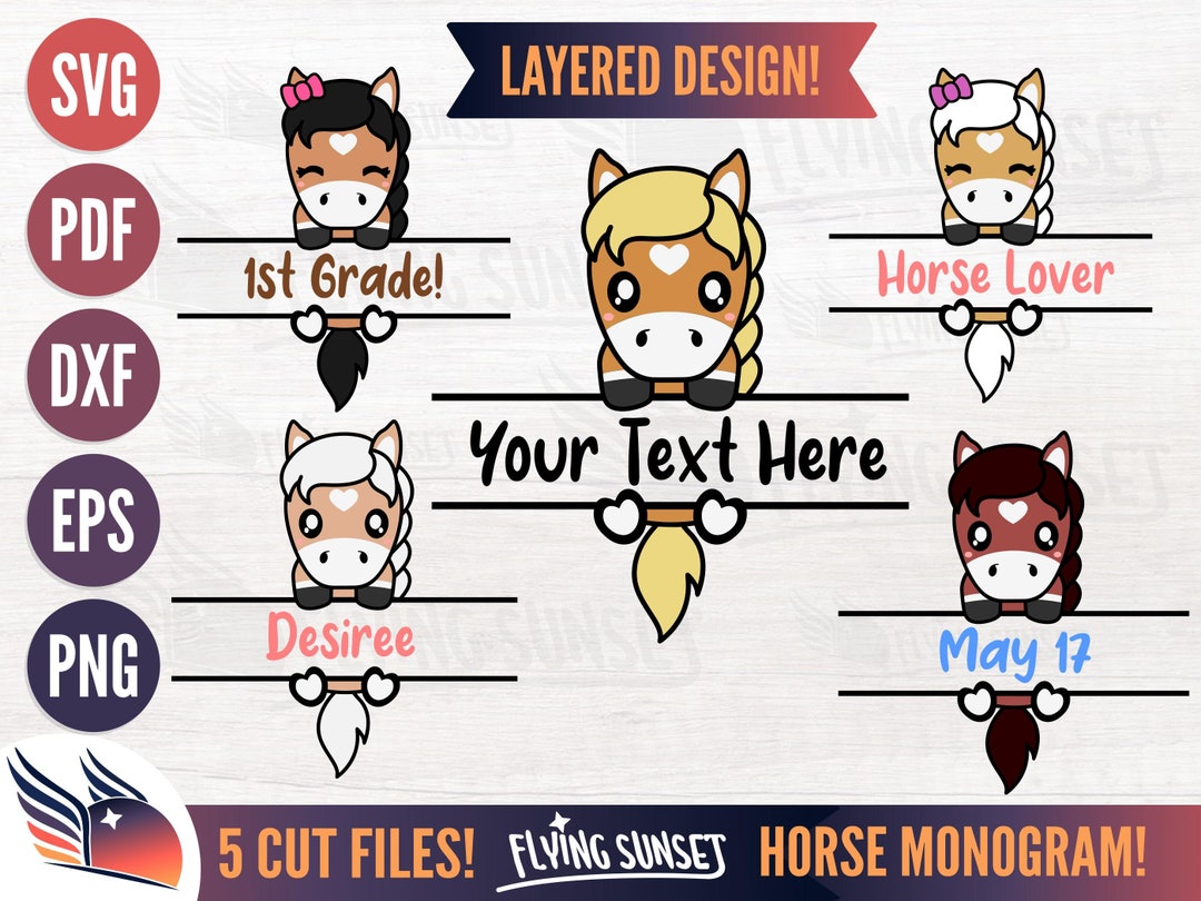 Cute Horse Monogram SVG, Split Name Decal, Baby Horse Clipart, Farm ...