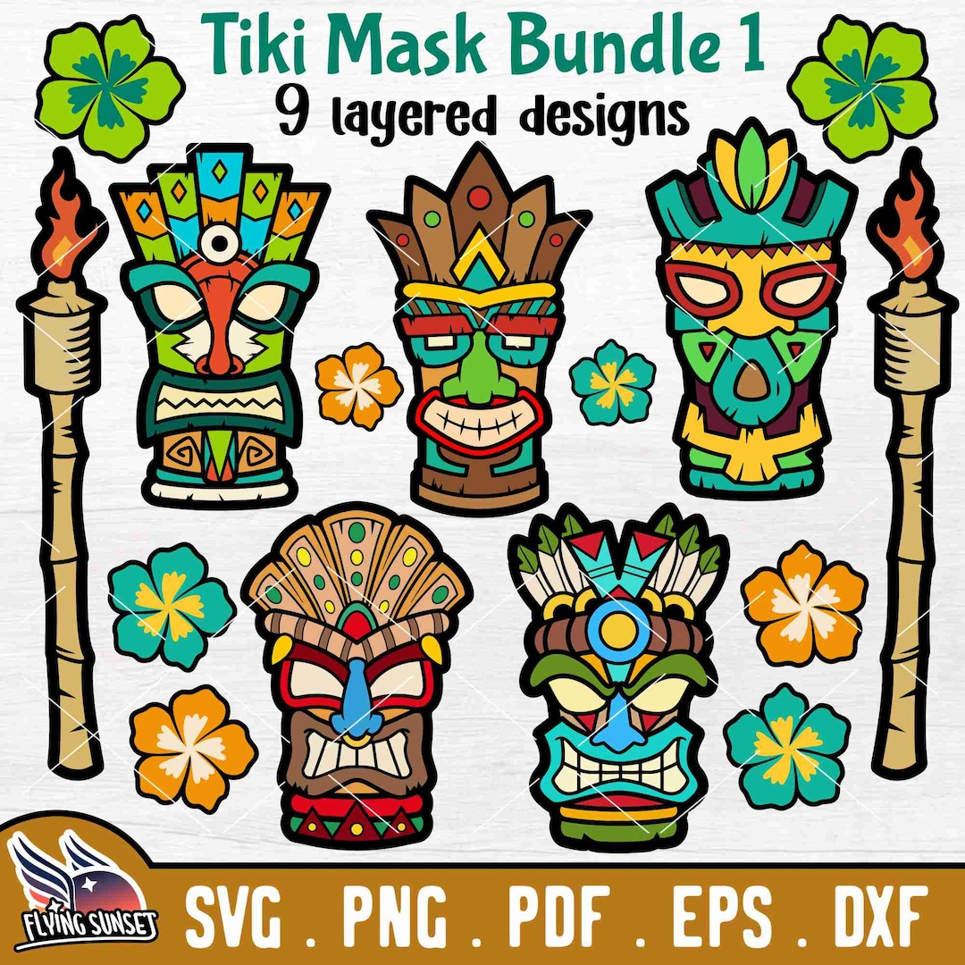 Tiki Mask SVG Bundle, Totem Pole Face Layered, Hawaiian Idol Clipart ...