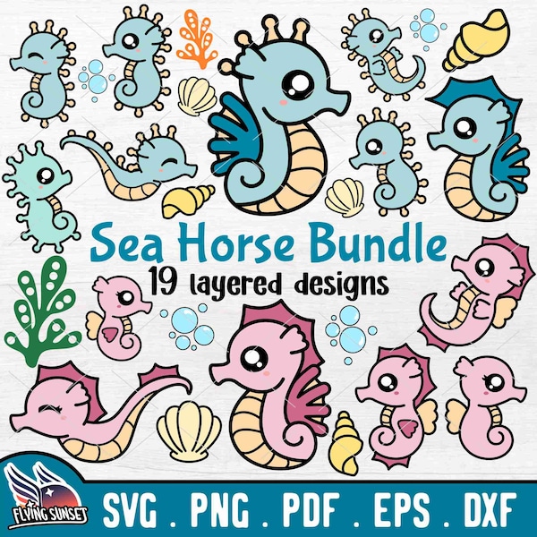 Cute Seahorse Clipart - Etsy
