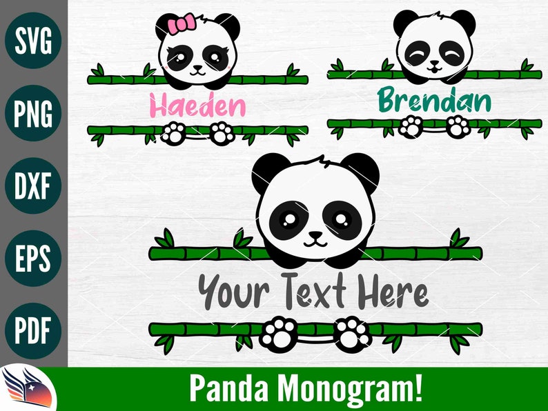 Panda Monogram SVG Clipart Cute Panda Bear Name Decal Kawaii - Etsy