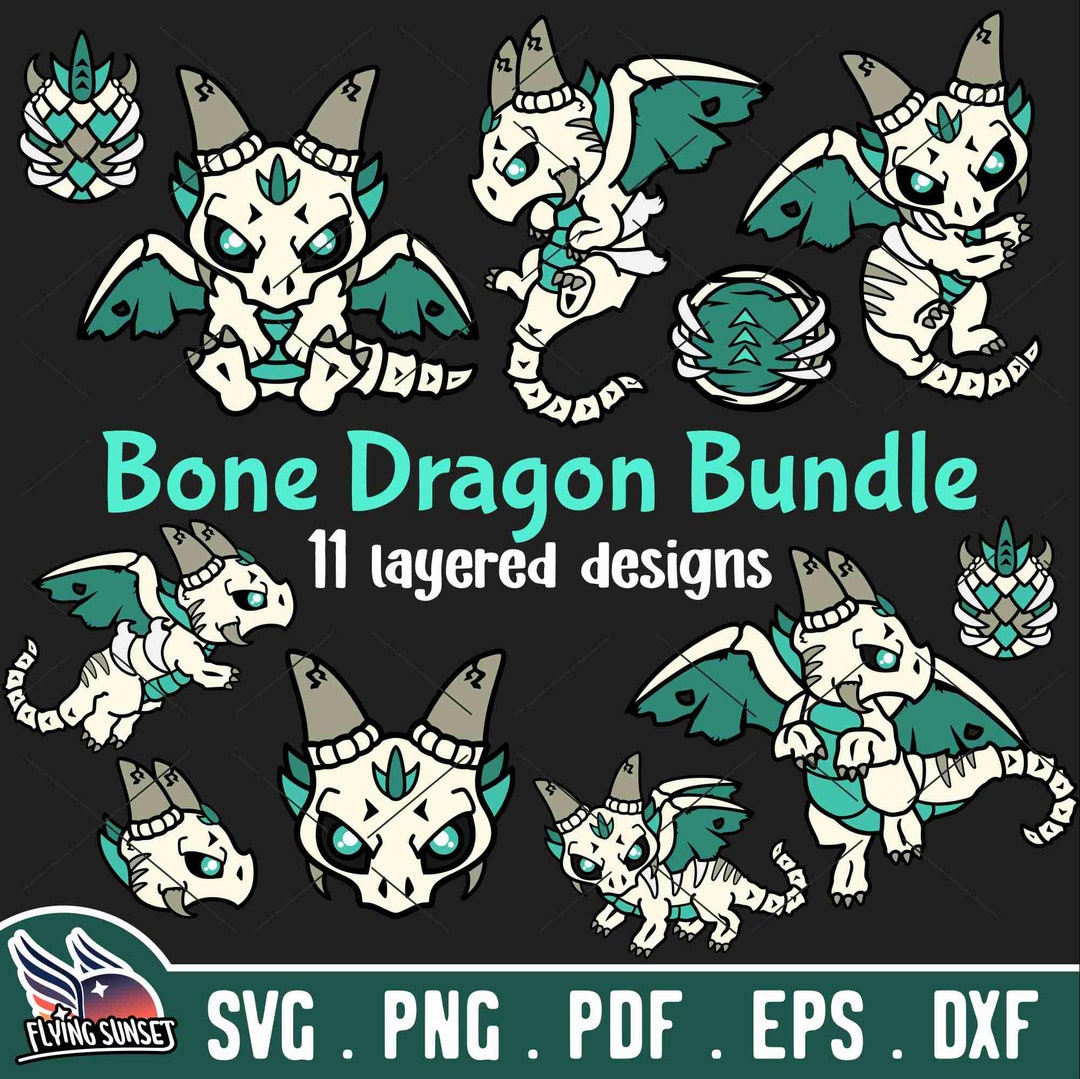 Bone Dragon SVG Bundle, Cute Dragon Clipart PNG, Skeleton Dragon Cricut ...