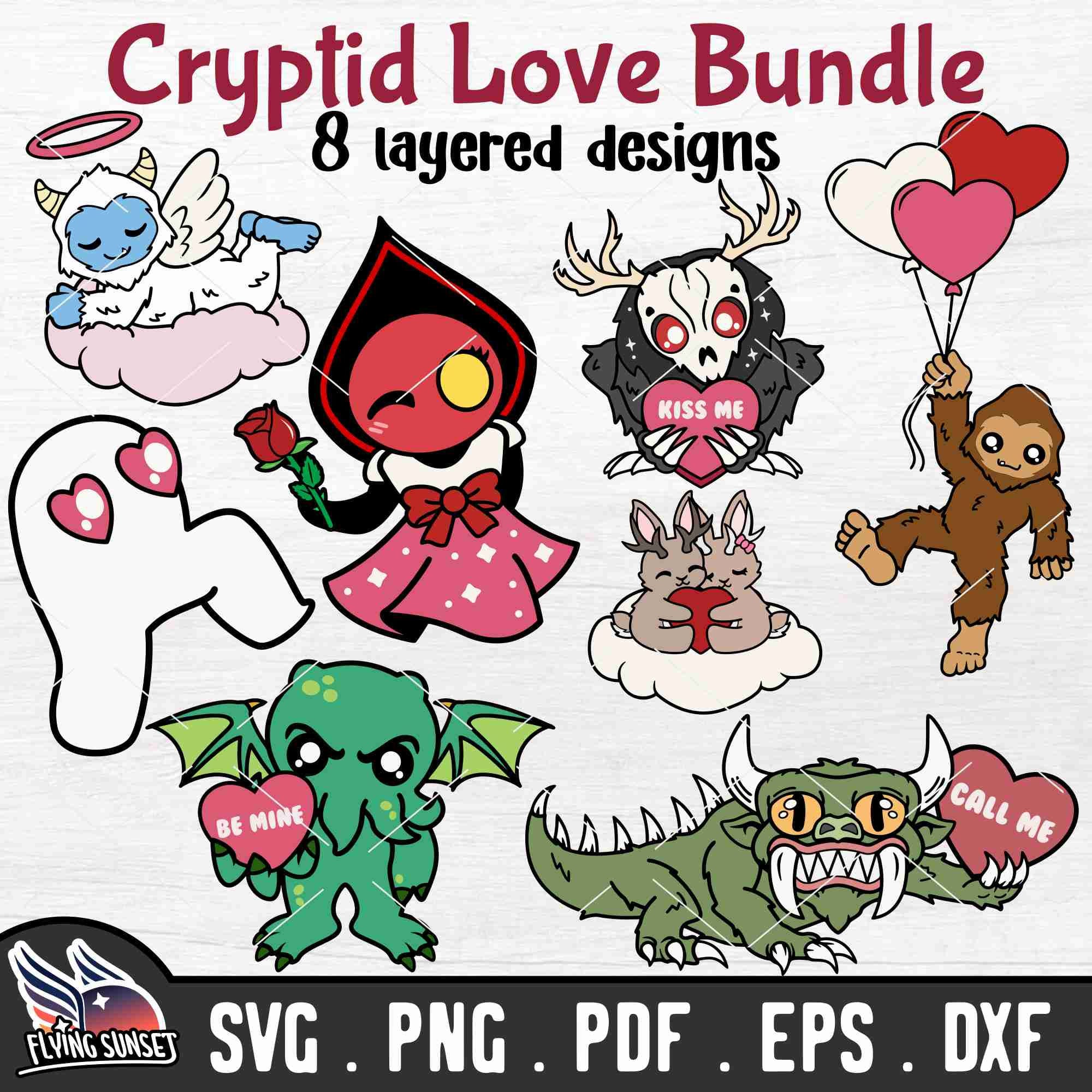 Valentines Cryptid SVG Bundle, Love Monsters Cut Files (digital ...