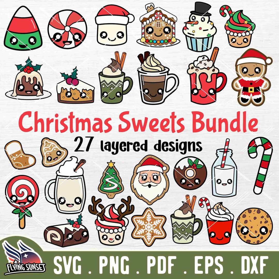 Christmas Sweets SVG Bundle, Holiday Food Clipart PNG, Kawaii ...