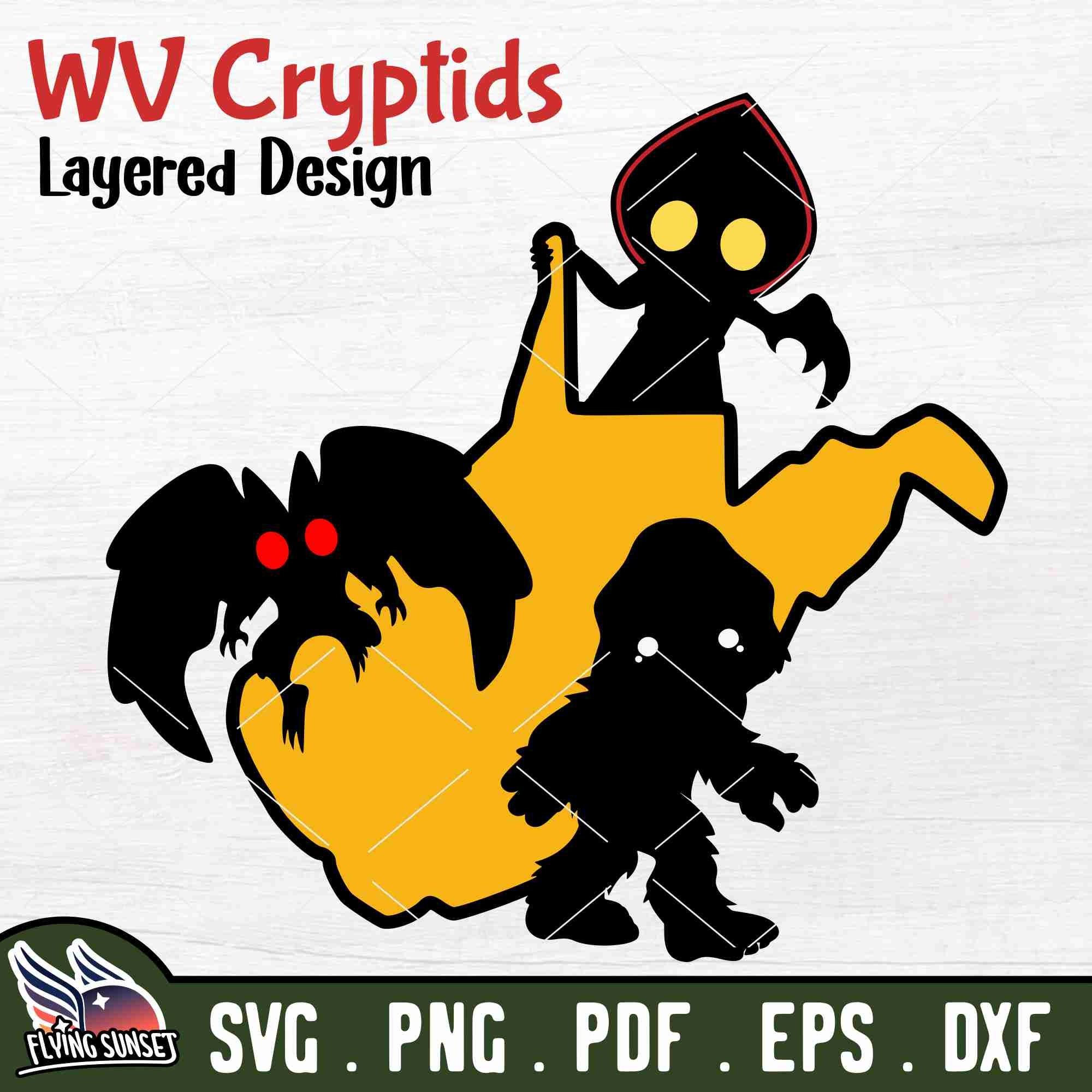 West Virginia Cryptids SVG, Mothman Bigfoot Flatwoods Monster Clipart ...