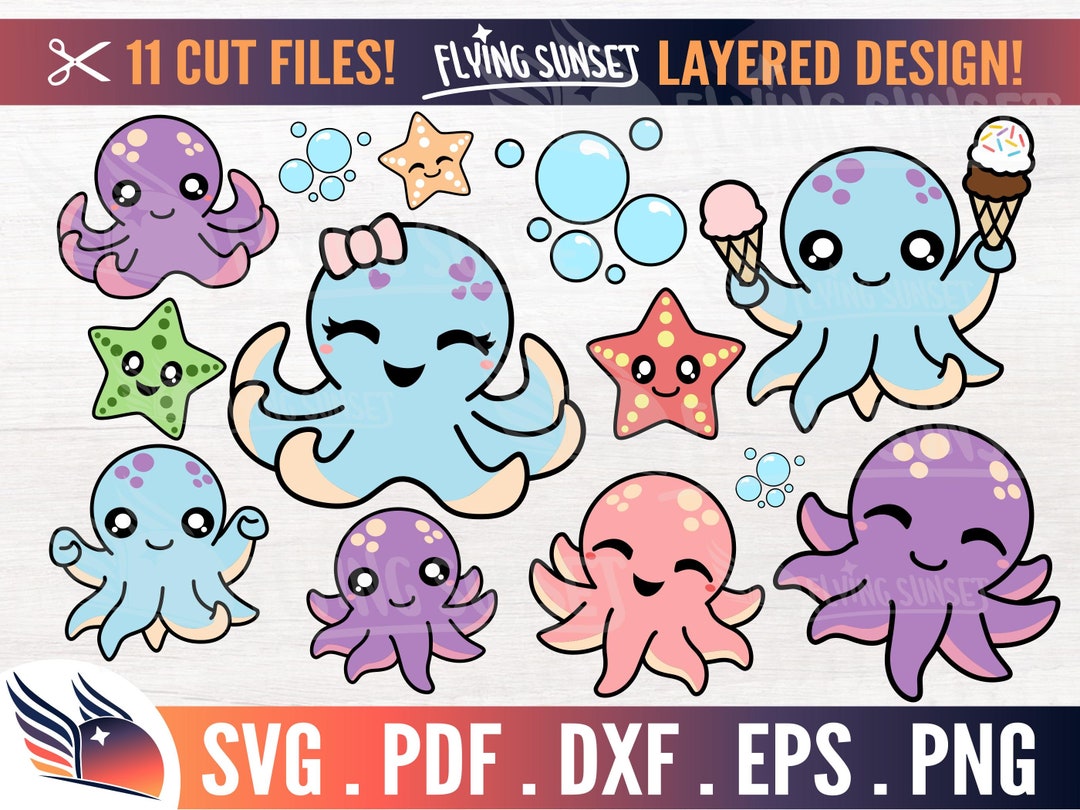 Cute Octopus SVG Baby Octopus Clipart Kawaii Octopus Cut - Etsy