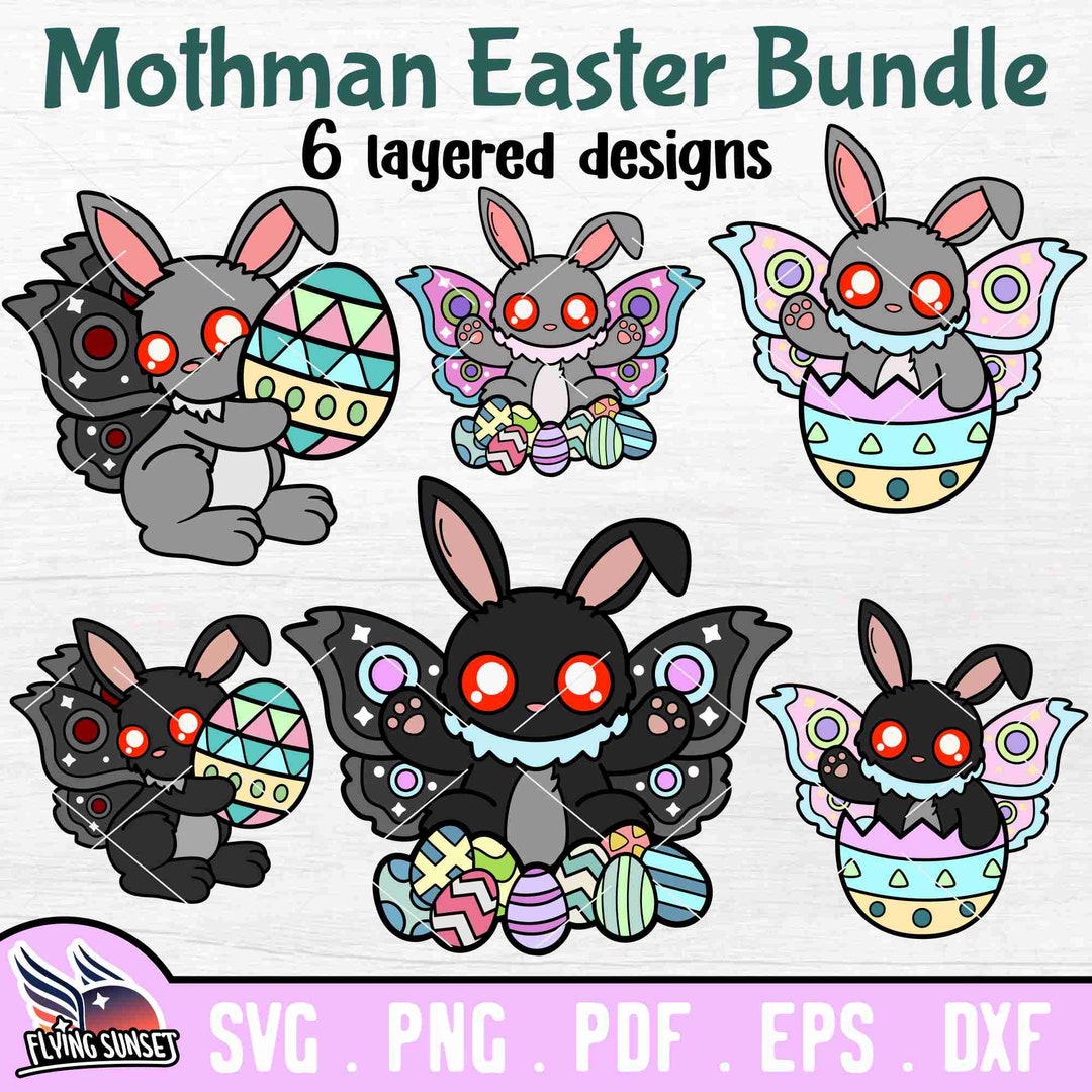 Easter Mothman SVG Bundle, Easter Cryptid Clipart, Cute Mothman Cut ...