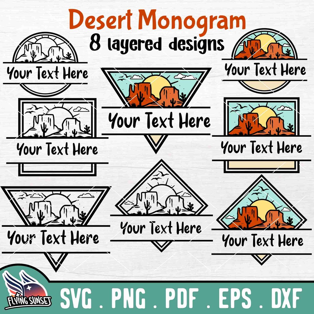Desert Monogram SVG, Western Landscape Decal, Southwest Silhouette Logo ...