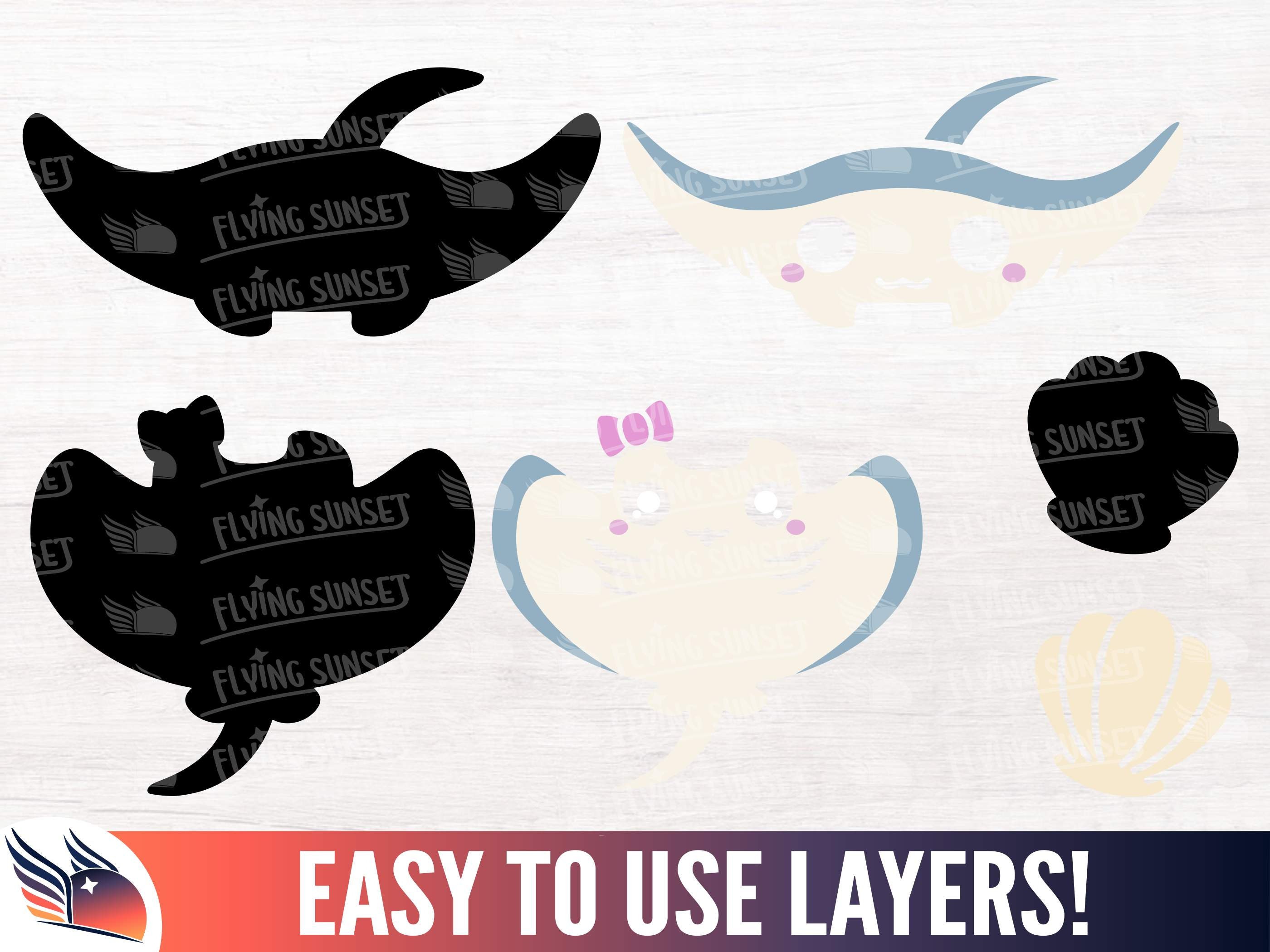 Cute Manta Ray SVG PNG, Manta Ray Clipart Bundle, Kawaii Ocean Animal ...