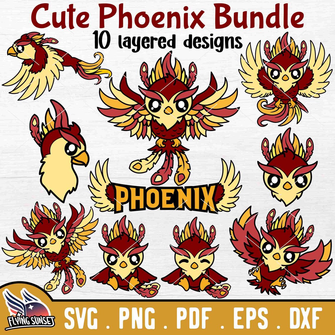 Cute Phoenix SVG PNG Bundle, Firebird Clipart, Layered Cricut Cut File ...
