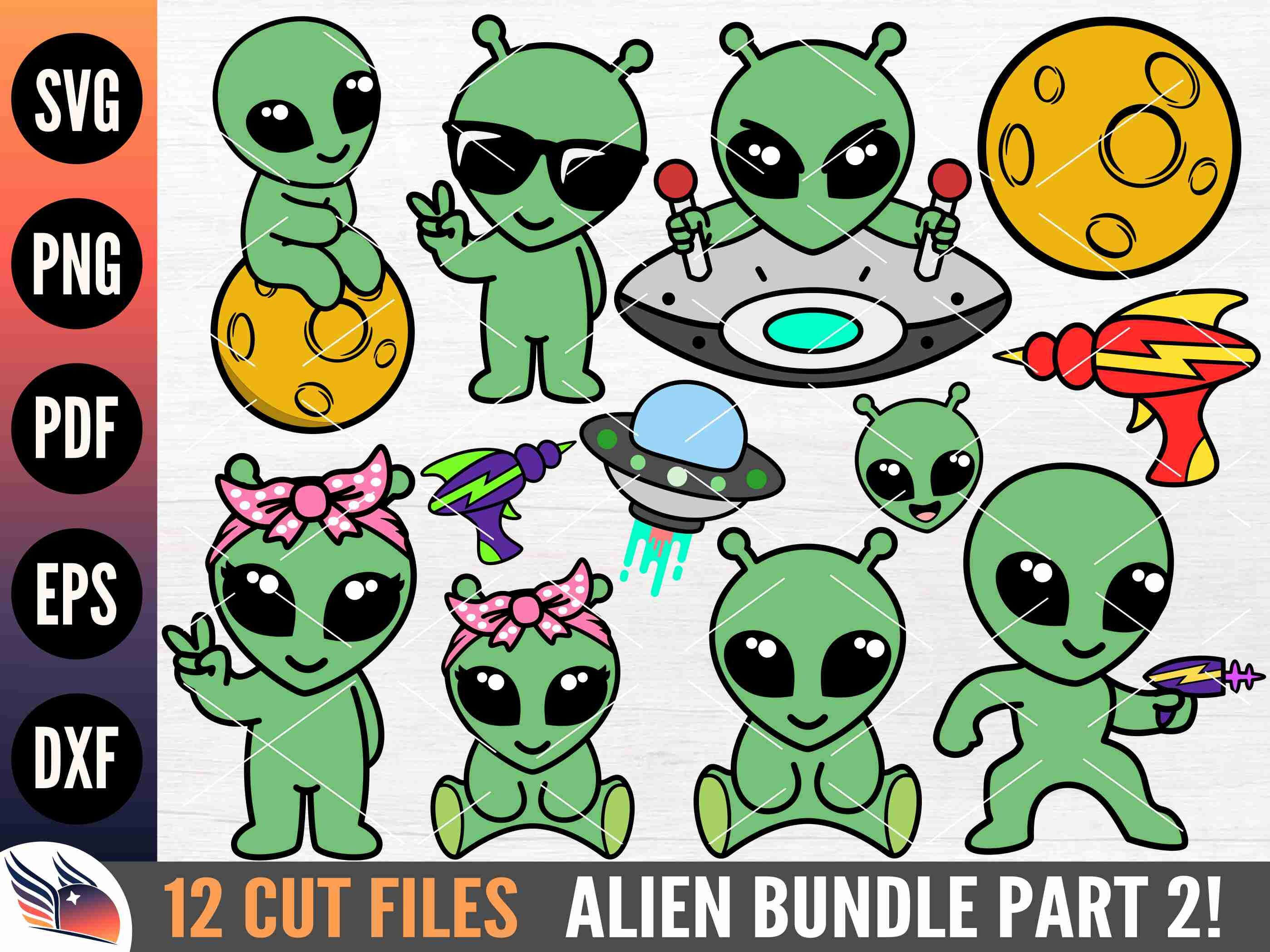 Cute Alien SVG PNG, Alien Face Clipart, Kawaii Cricut Cut File Bundle ...