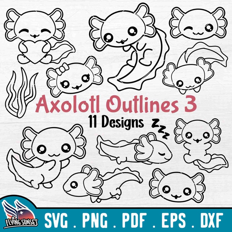Axolotl Outline SVG, Cute Axolotl PNG, Axolotl Coloring Page, Kawaii ...