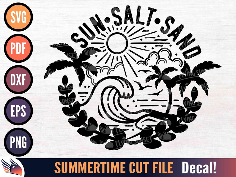 Ocean Wave SVG, Sun Salt Sand Decal PNG, Summertime Clipart, Sunset ...