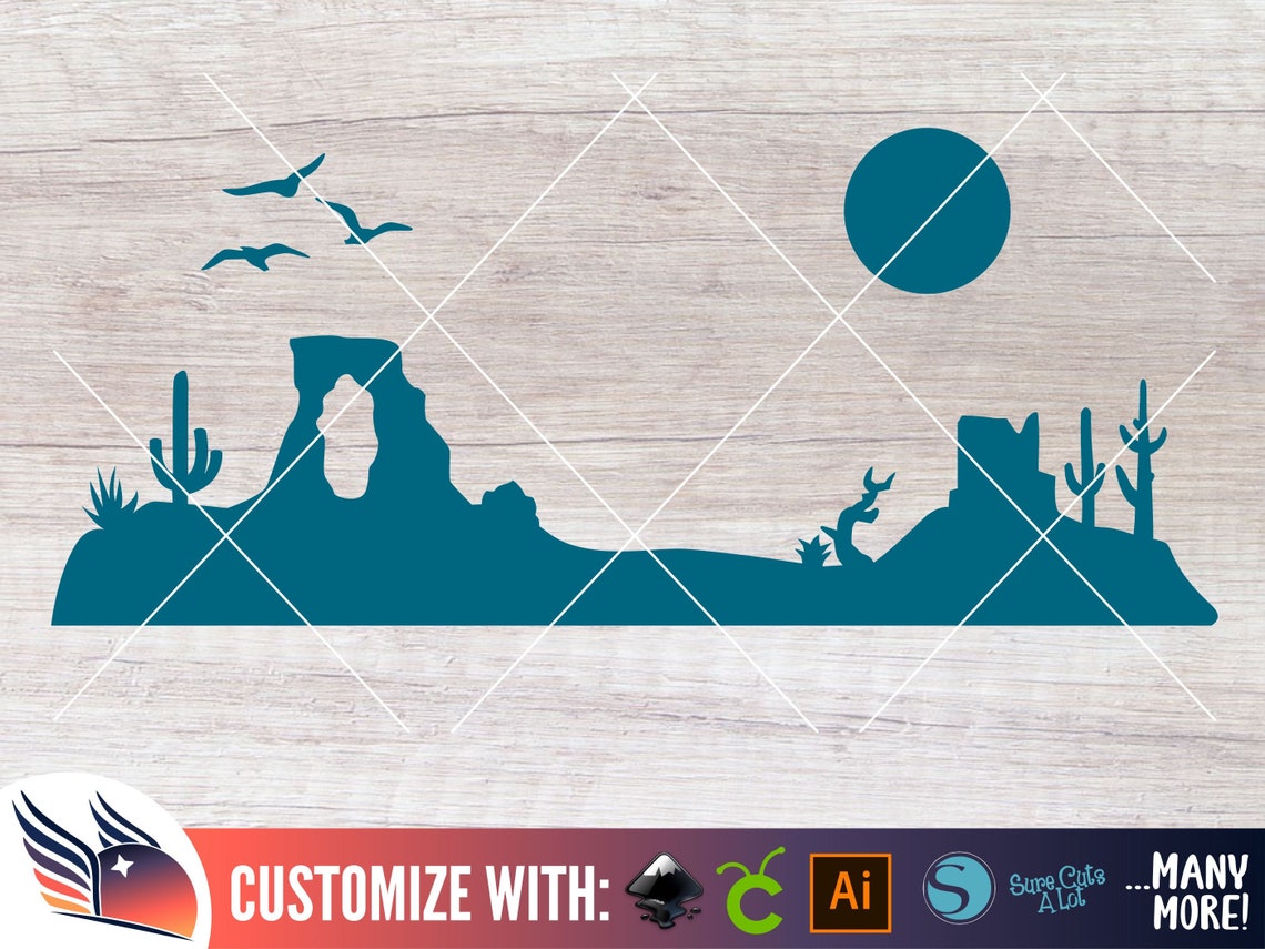 Desert SVG, Desert Landscape Svg, Black Desert Silhouette, Cactus ...