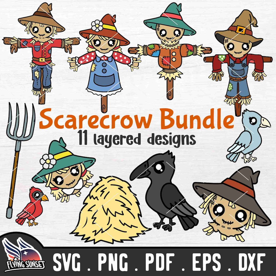 Scarecrow SVG Bundle, Farm Clipart Layered, Cricut Cut File, Halloween ...
