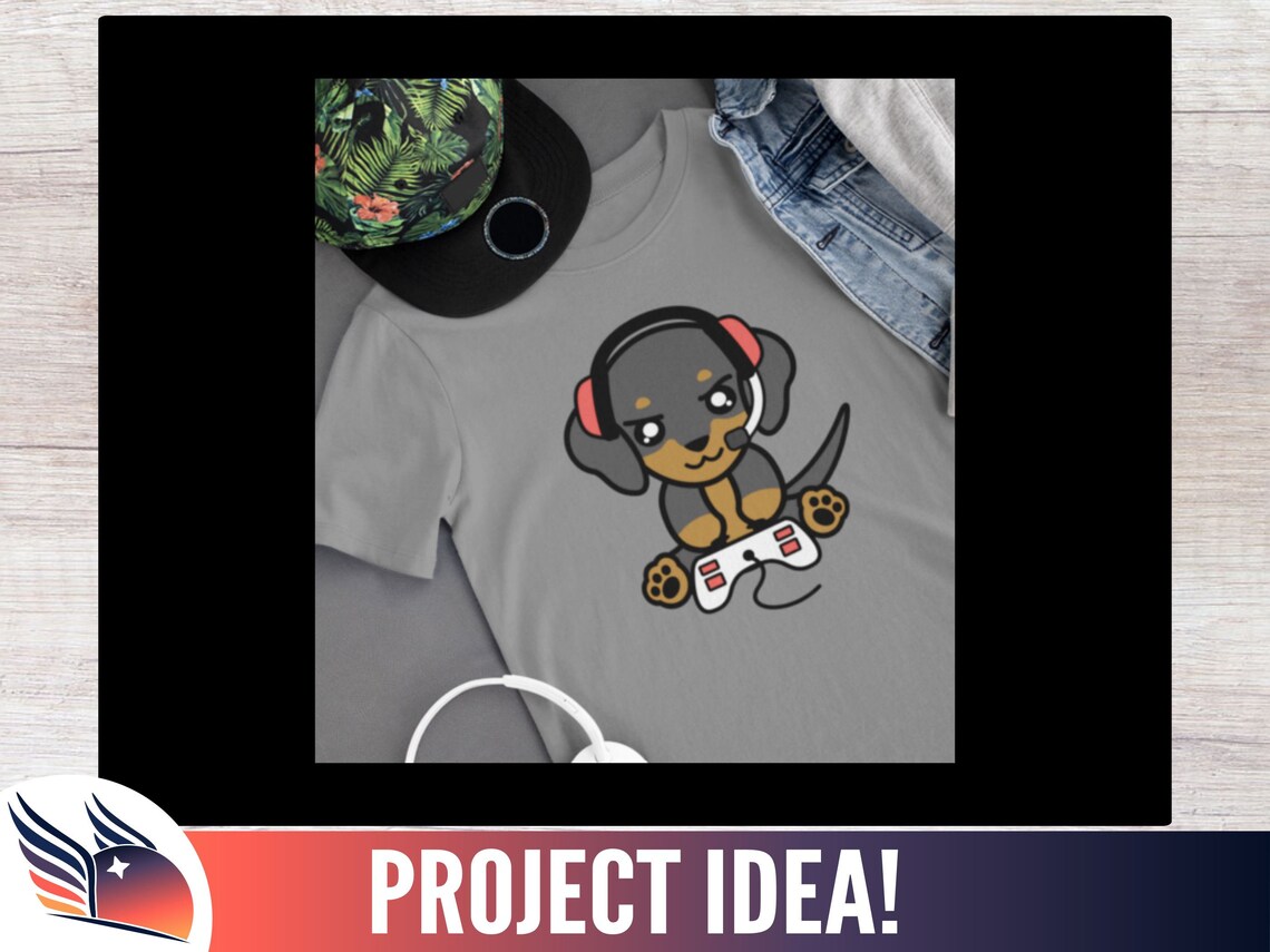 Gamer Dachshund Outline SVG PNG, Funny Wiener Dog, Cricut Silhouette ...
