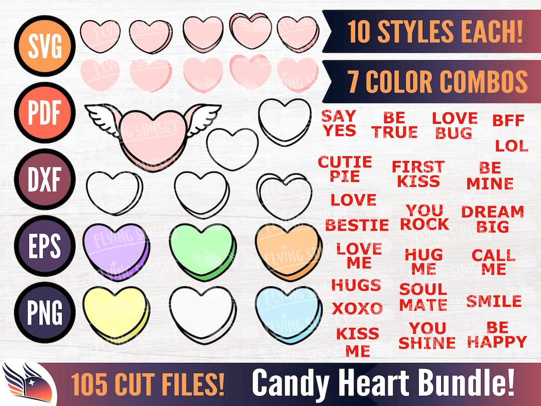 Candy Hearts SVG Bundle, Conversation Heart Clipart, Cricut Cut File ...