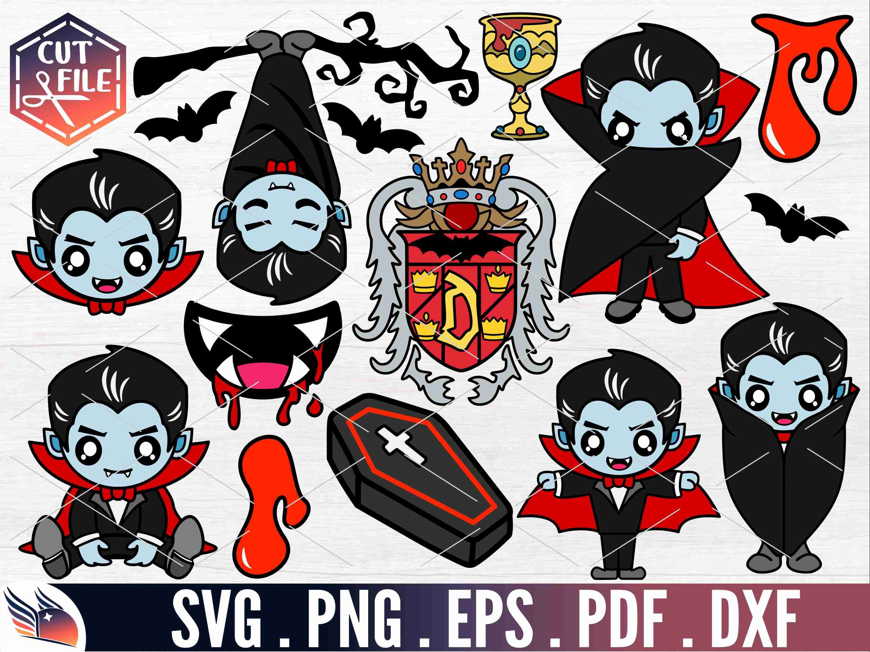 Cute Dracula SVG Clipart, Halloween Vampire Cut File, Kawaii Blood Drip ...