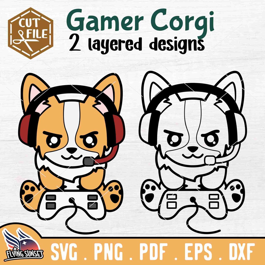 Gamer Corgi SVG Clipart, Gaming Dog Outline, Video Game Streamer PNG ...