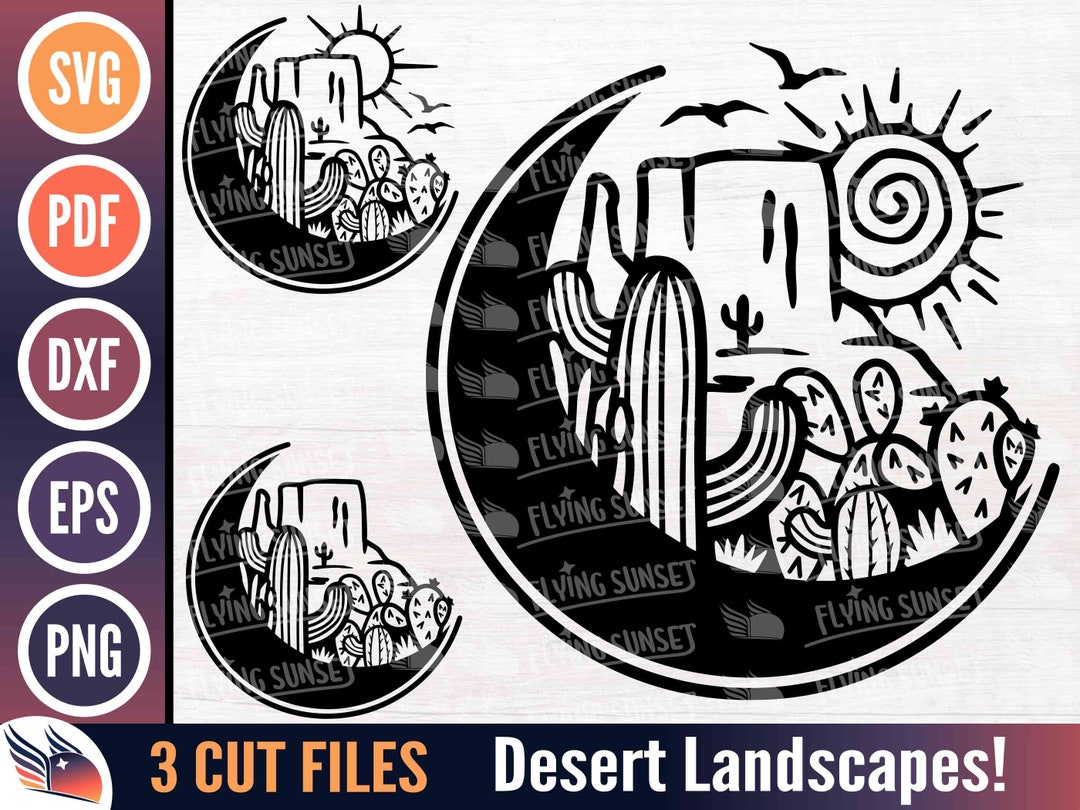 Desert Landscape SVG, Desert Moon Scene PNG, Southwest Clipart Decal ...