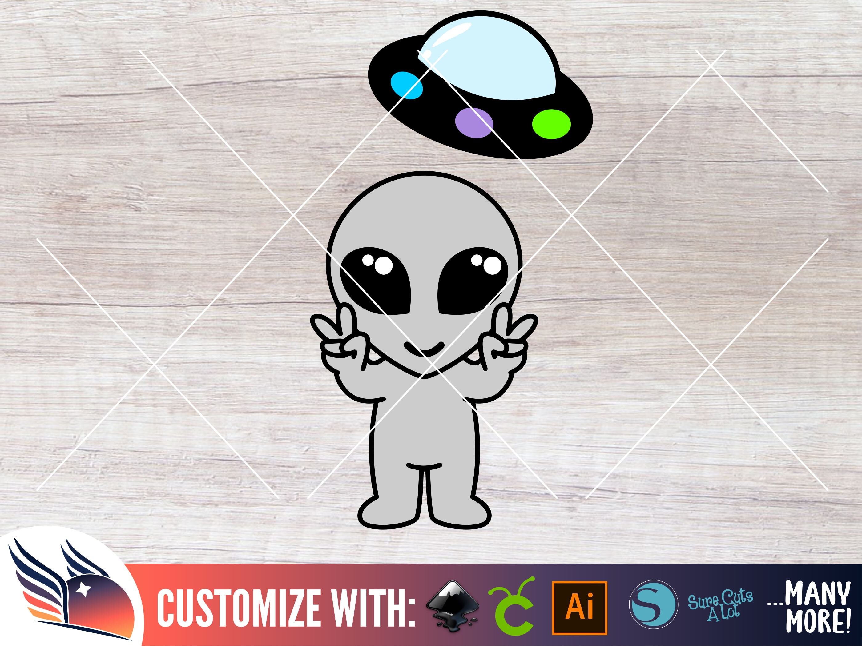 Cute Alien SVG, Alien Face Svg, Kawaii Alien Clipart Bundle, Outer ...