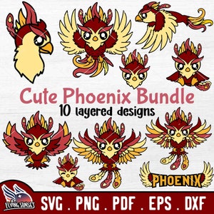 Cute Phoenix SVG PNG Bundle, Firebird Clipart, Layered Cricut Cut File ...
