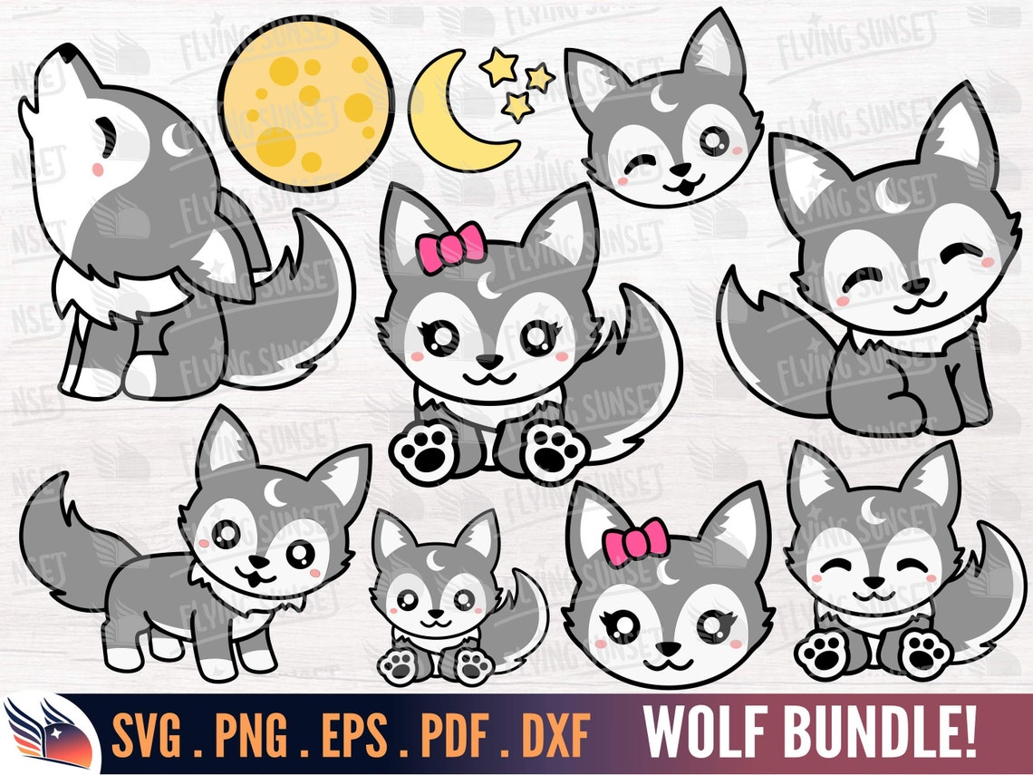 Baby Wolf SVG PNG, Cute Wolf Cut File, Woodland Animal Clipart, Full ...