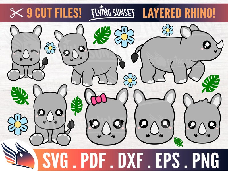 Cute Rhino SVG Baby Rhinoceros Clipart Layered Cricut Cut - Etsy