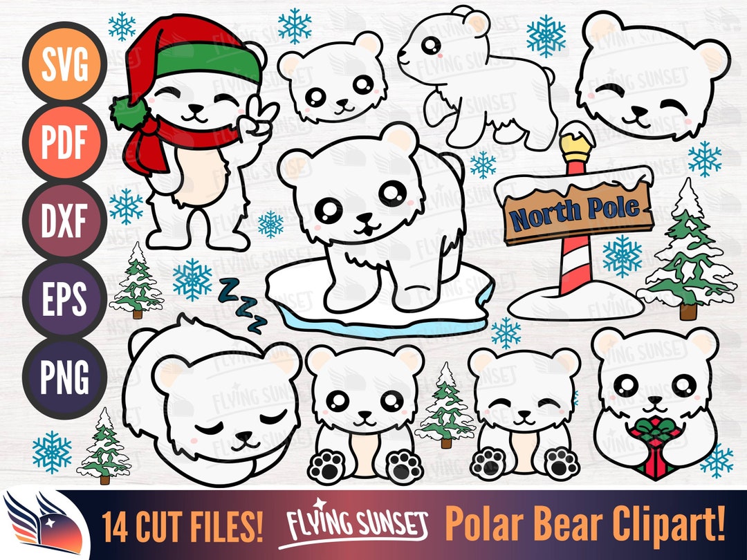Polar Bear SVG Bundle Kawaii Polar Bear Clipart Arctic - Etsy