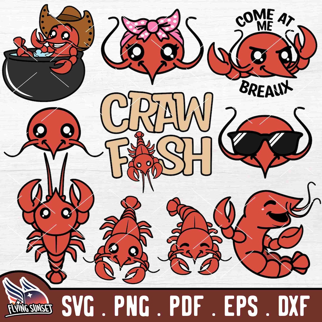 Cute Crawfish SVG PNG, Crawfish Boil Clipart, Crawdad Layered Vinyl ...