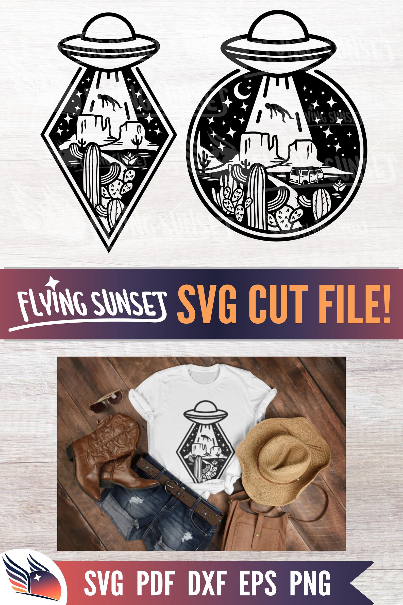 Alien Abduction SVG Desert UFO Svg Desert Night Landscape - Etsy