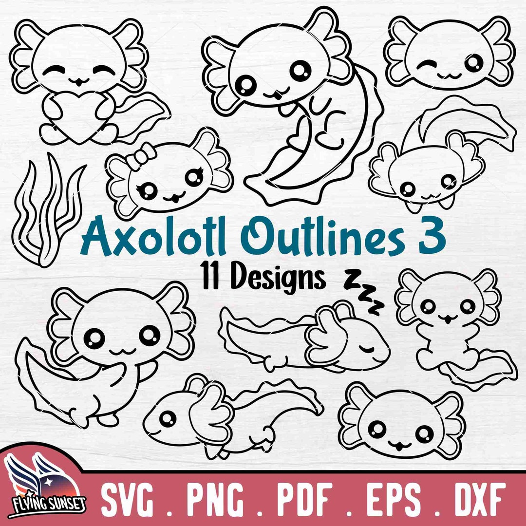 Axolotl Outline SVG, Cute Axolotl PNG, Axolotl Coloring Page, Kawaii ...