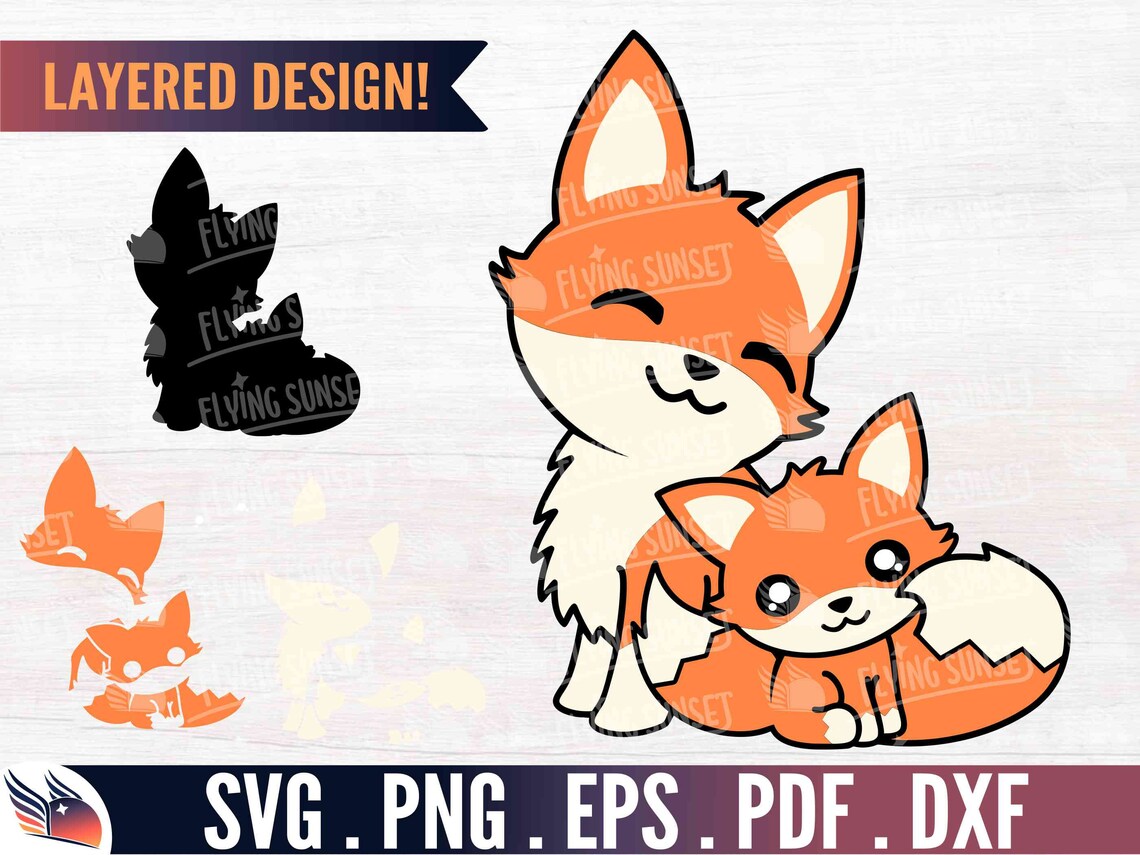 Mother Fox SVG PNG, Mother and Child Fox Clipart, Kawaii Woodland ...