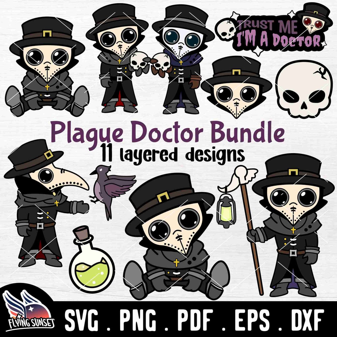 Cute Plague Doctor Clipart, Black Plague Mask SVG PNG, Kawaii Goth ...