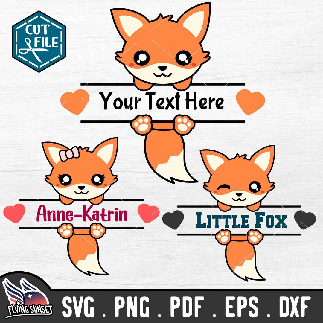 Baby Fox Monogram SVG, Cute Fox Clipart, Kawaii Fox Personalized Name ...