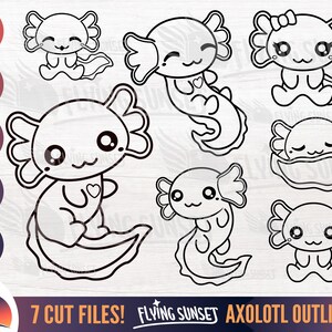 Axolotl Outline SVG, Cute Axolotl PNG, Axolotl Coloring Page, Kawaii ...