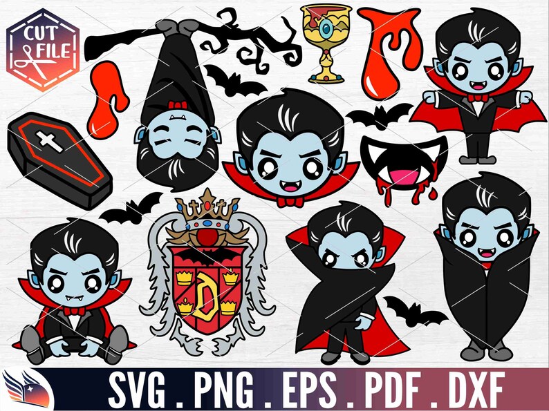 Cute Dracula SVG Clipart, Halloween Vampire Cut File, Kawaii Blood Drip ...
