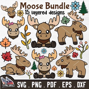 Cute Moose SVG, Baby Moose Svg, Moose Clipart, Kawaii Moose Bundle ...