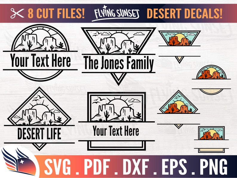 Desert Monogram SVG, Western Landscape Decal, Southwest Silhouette Logo ...